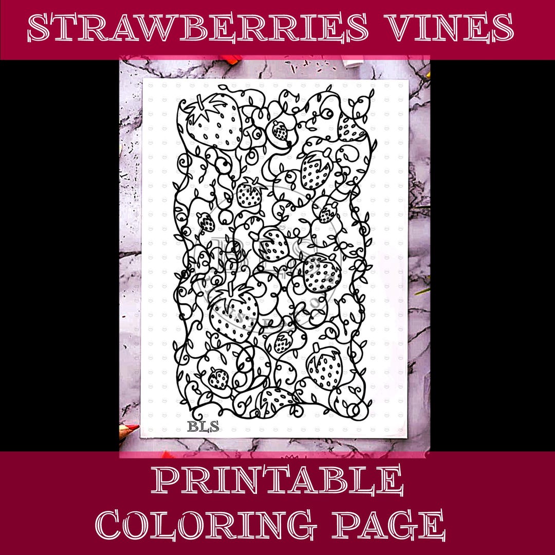 Adult Coloring Page-strawberry Vines Printable Coloring-coloring Sheet ...