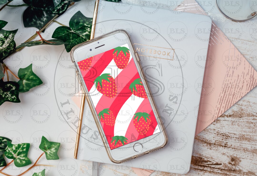 Strawberries and Cream Cell Phone Wallpaper iPhone Screensaver Aesthetic Mobile Background ...