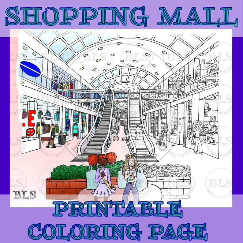 Printable Coloring Page Shopping Mall Digital Download Adult Coloring ...
