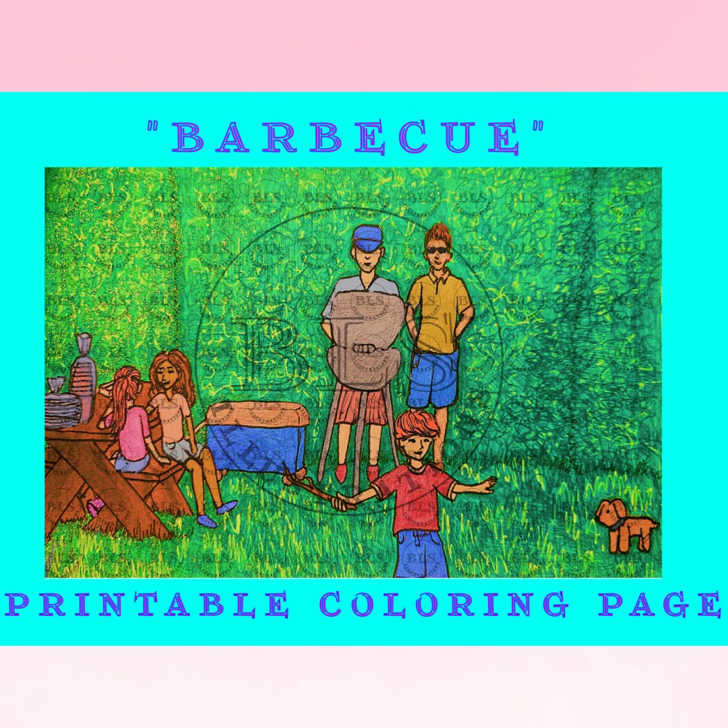 Barbecue Printable Coloring Page for Kids and Adults Original Artwork ...