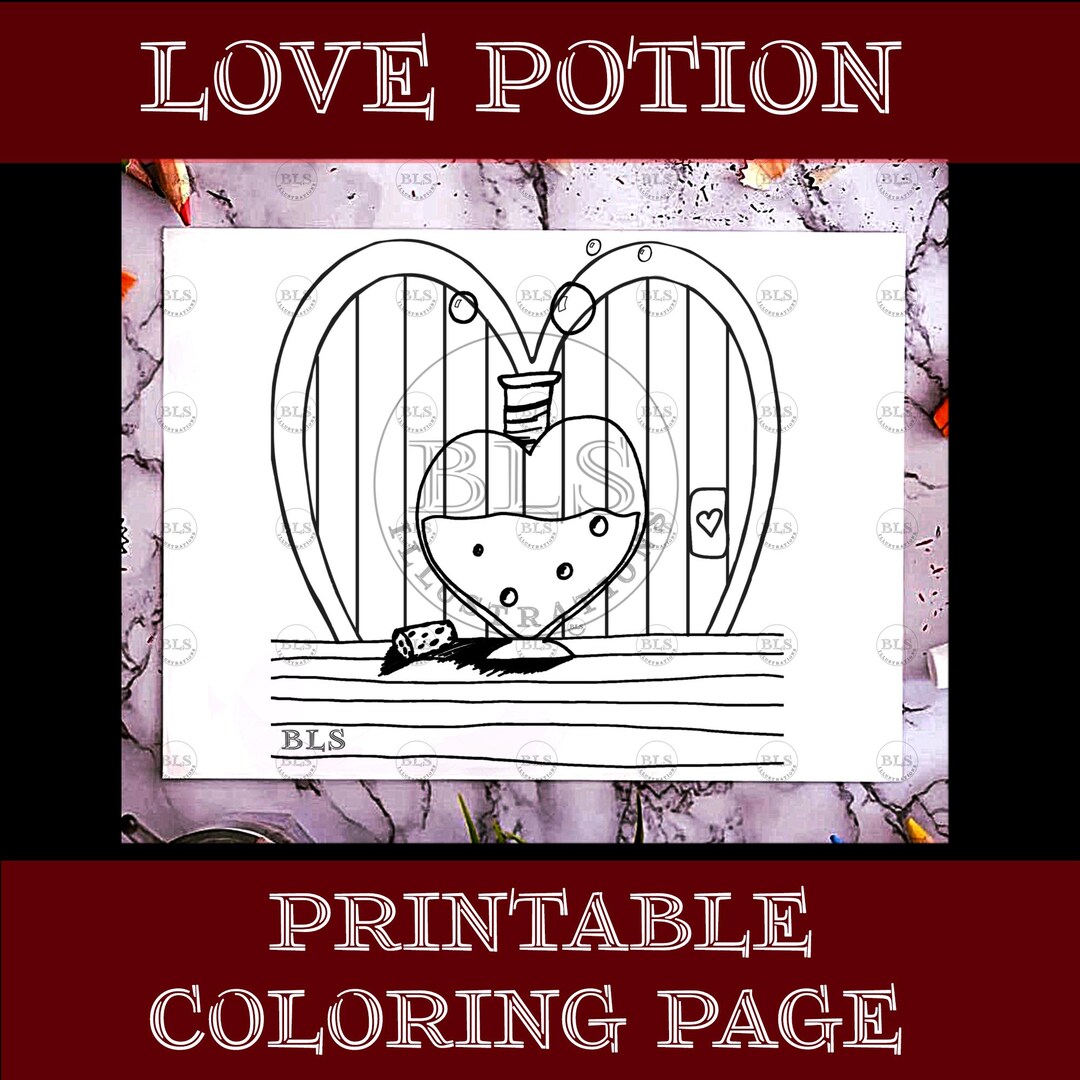 Coloring Page-love Potion Printable Coloring- Valentine's Day Holiday ...