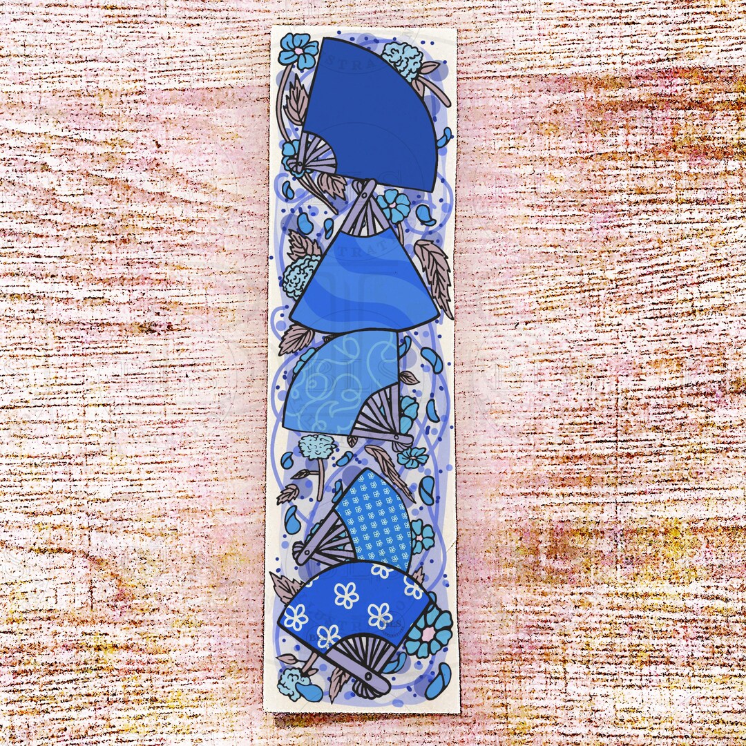 Digital Bookmark-blue Folding Fans Printable Bookmark - Etsy