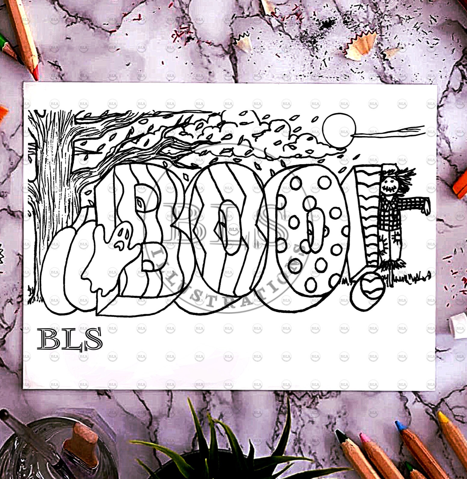 Boo Printable Coloring Page for Kids and Adults Halloween Digital ...