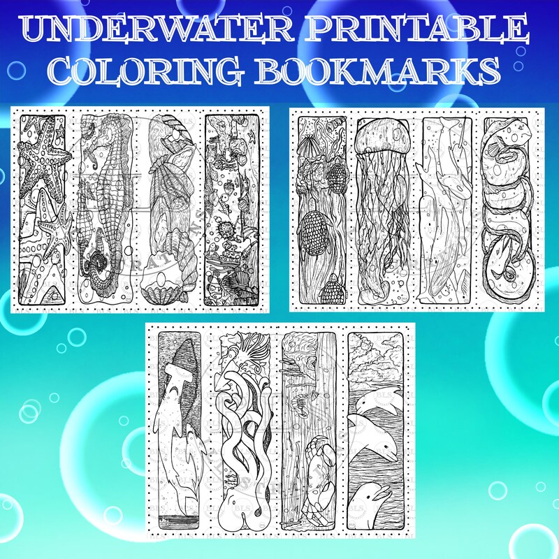 Coloring Bookmarks Sea Creatures - Etsy