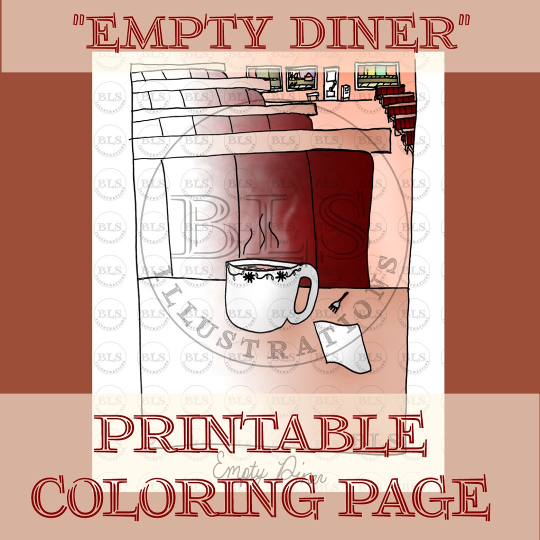 Empty Diner Printable Coloring Page Digital Download Adult Coloring ...