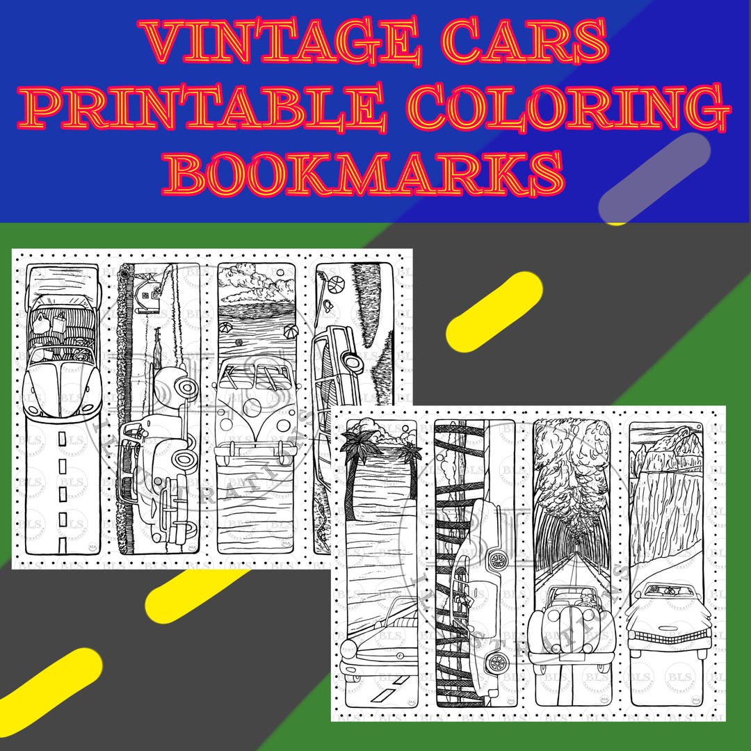 Vintage Cars Printable Coloring Bookmarks- Coloring Bookmarks-bookmark ...