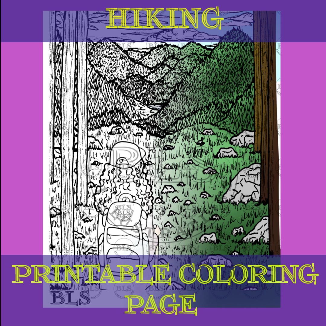 Digital Coloring Page-hiking Printable Coloring-coloring Page-line Art ...