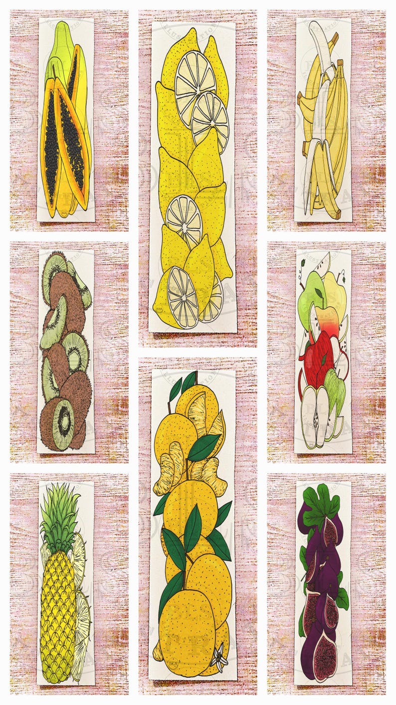 Digital Bookmarks Set-fruit Printable Bookmarks Bundle - Etsy