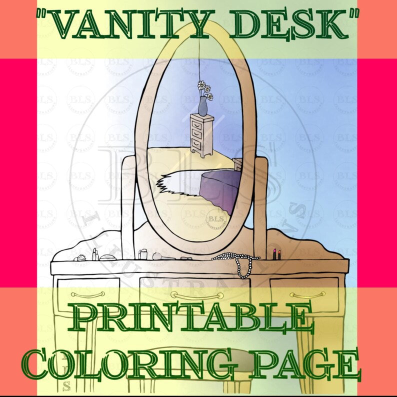 Coloring Page-vanity Desk Printable Coloring-line Art-cartoon ...