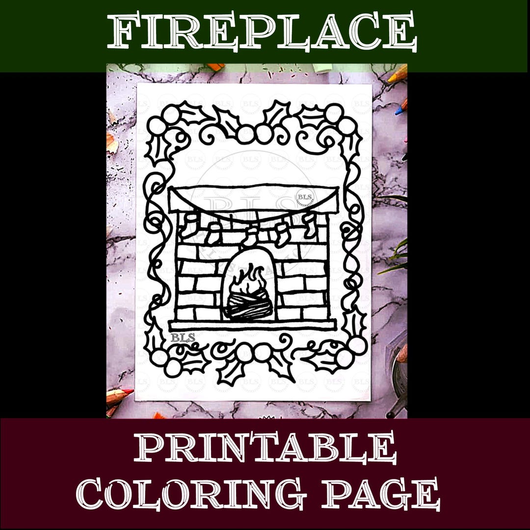 Kids Coloring Page-fireplace Printable Coloring-coloring Page-christmas ...