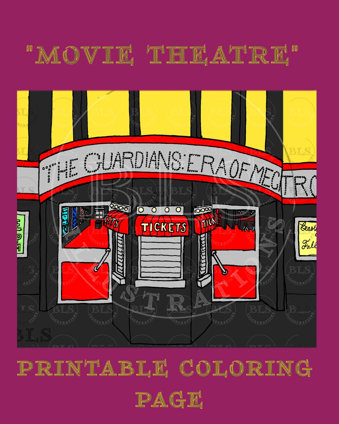 Movie Theatre Printable Coloring Page Original Hand Drawn - Etsy