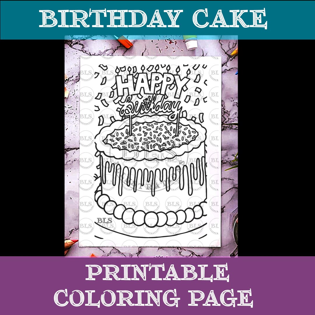 Coloring Page-birthday Cake Printable Coloring-indoor Activity-line Art ...