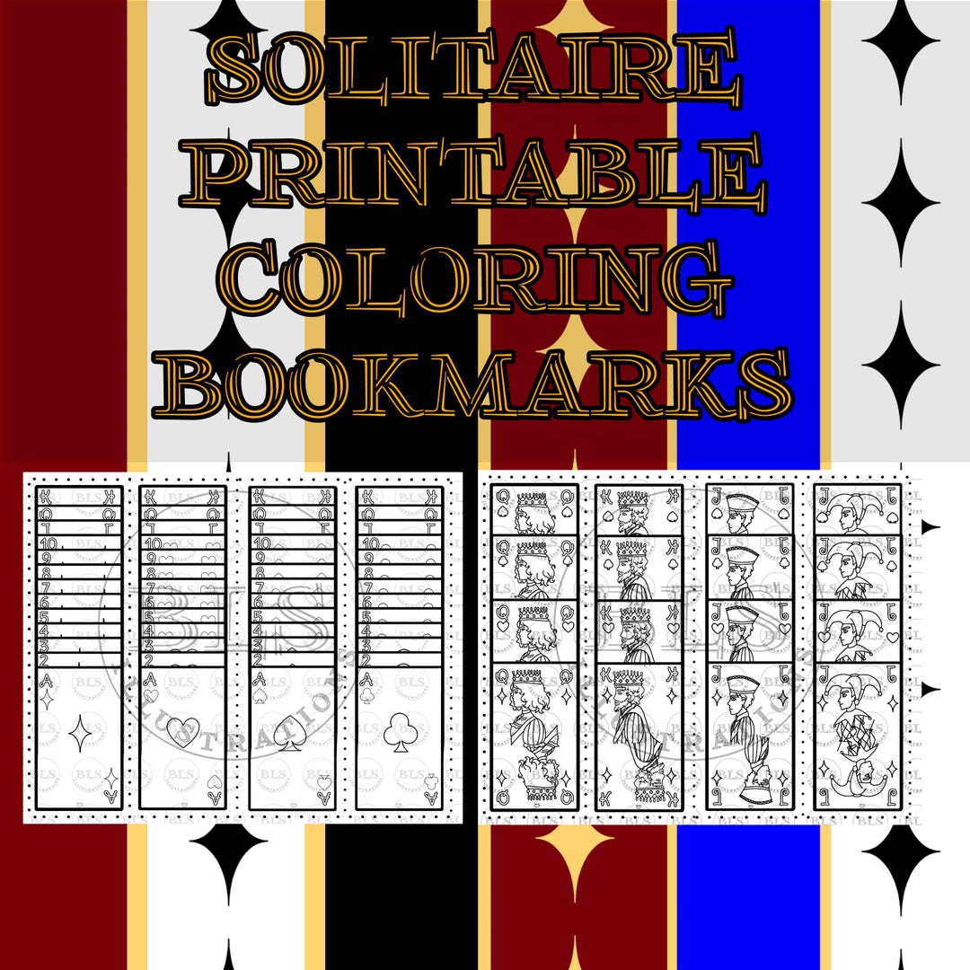 Solitaire Coloring Bookmarks: Printable DIY Bookmark Set (PNG) - Etsy