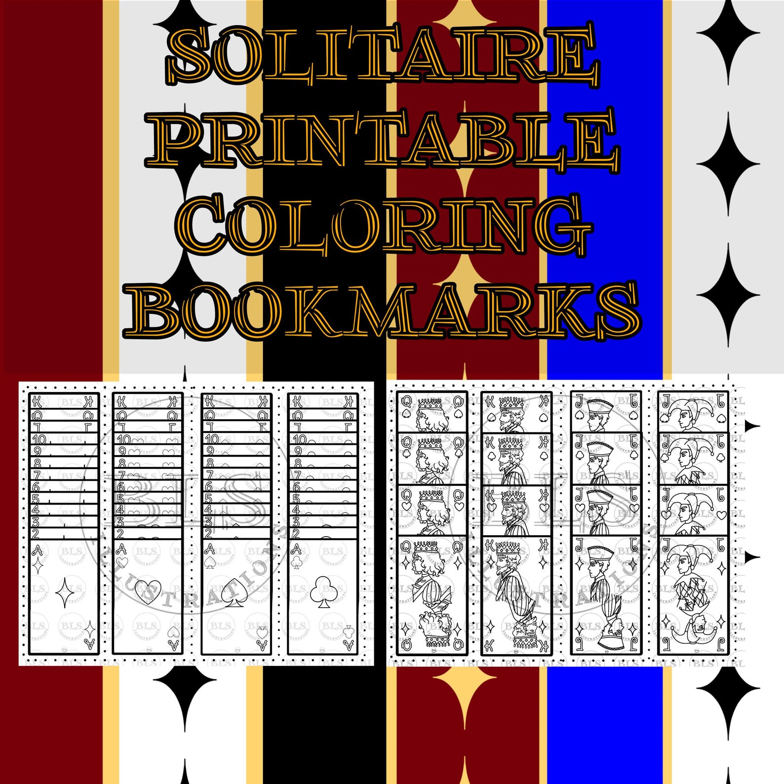 Solitaire Coloring Bookmarks: Printable DIY Bookmark Set (PNG) - Etsy