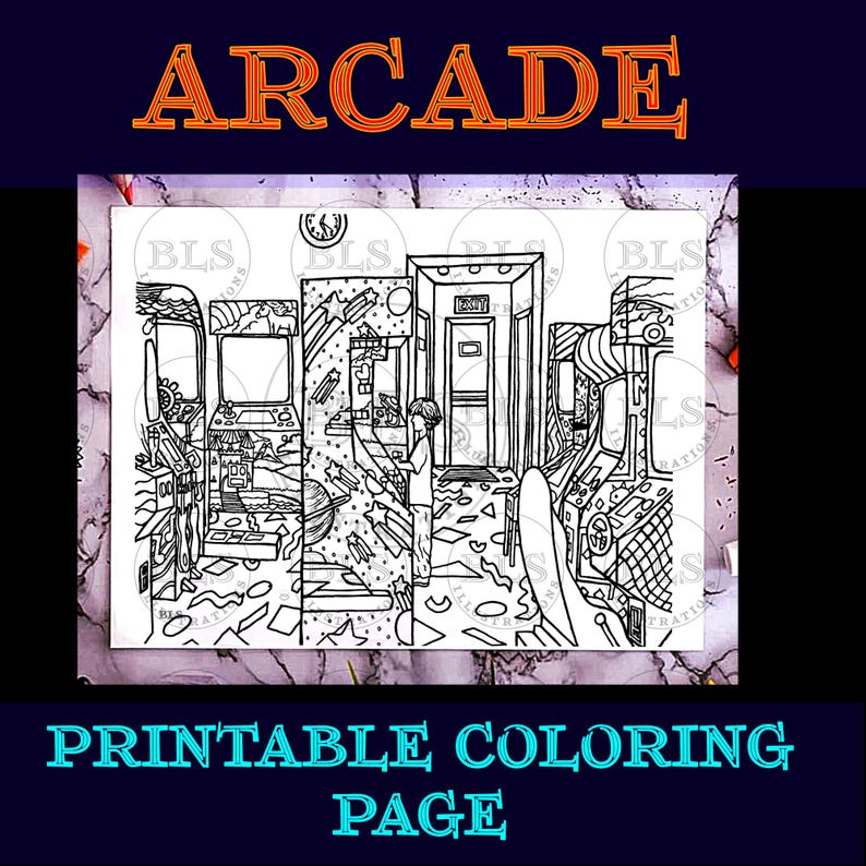 Adult Coloring Page-arcade Printable Indoor Activity-stress Relief-art ...
