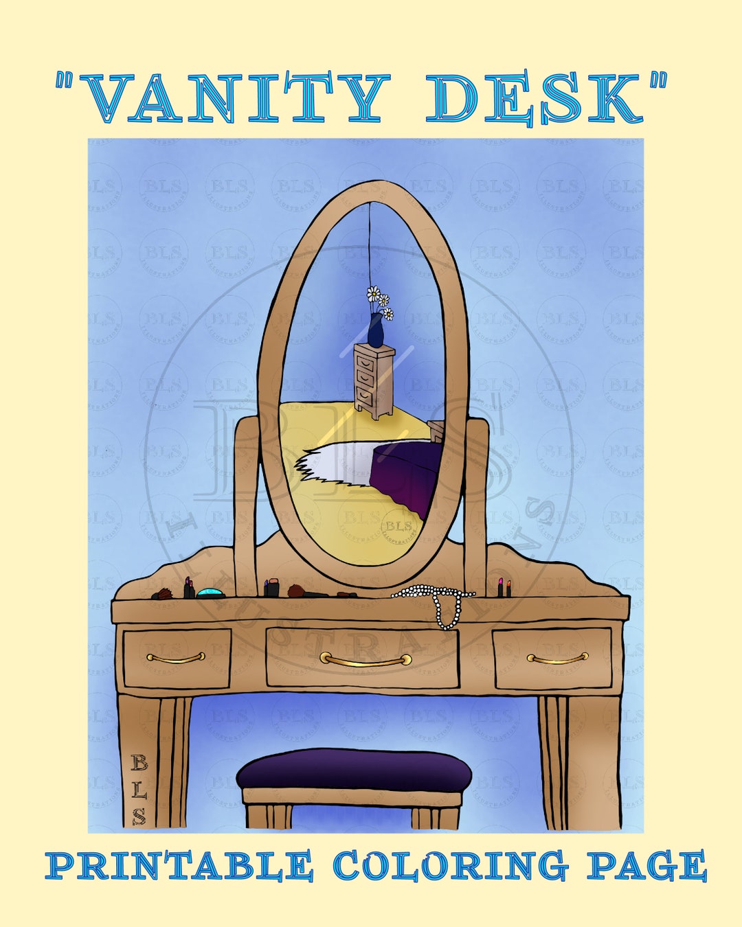 Vanity Desk Printable Coloring Page Original Hand Drawn - Etsy