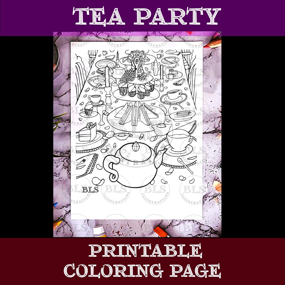 Adult Coloring Page-tea Party Printable Coloring-coloring Page-line Art ...