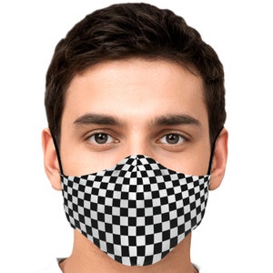 Black White Check Face Mask With Filter, Checkered Gingham Racing ...