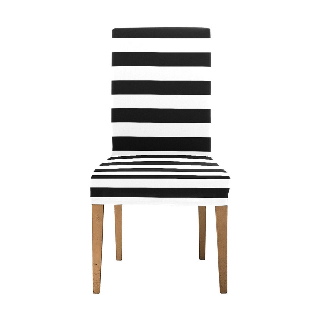 Striped Dining Chair Seat Covers, Black White Stretch Slipcover ...