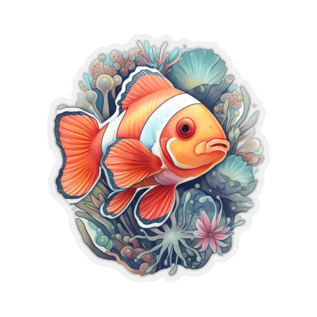 Clownfish Sticker, Fish Coral Reef Laptop Decal Vinyl Cute Waterbottle ...