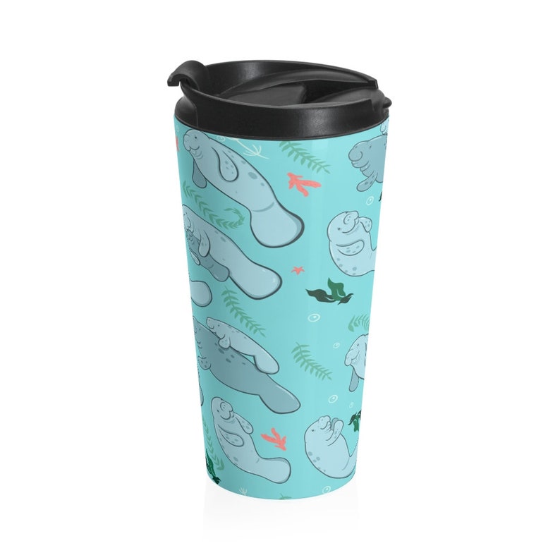 Manatee Stainless Steel Travel Mug, Ocean Sea Algae Eco Friendly Cup ...