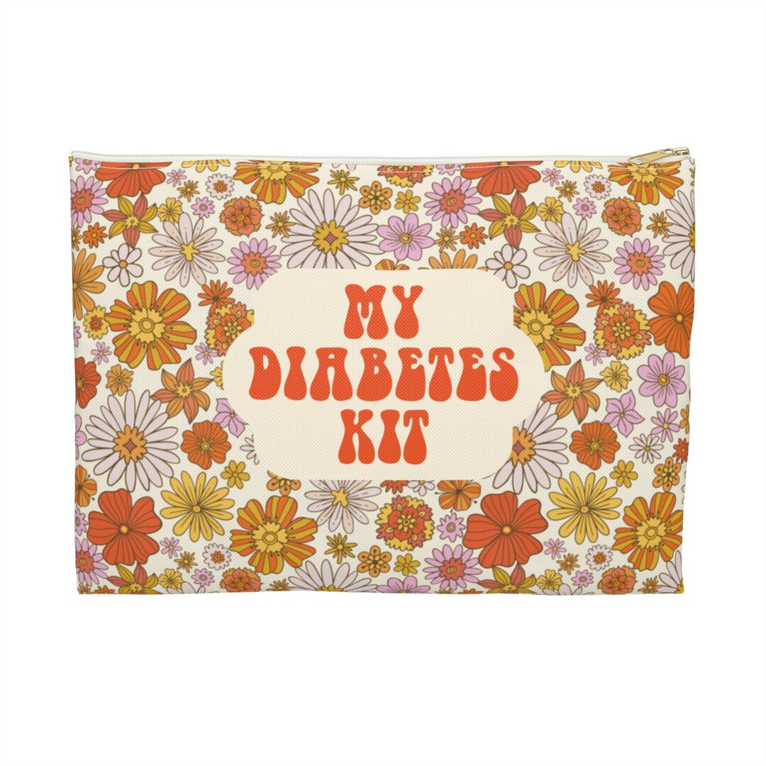 Cute Flower Diabetes Bag Pouch Supplies, 70s Floral My Diabetic Kit ...