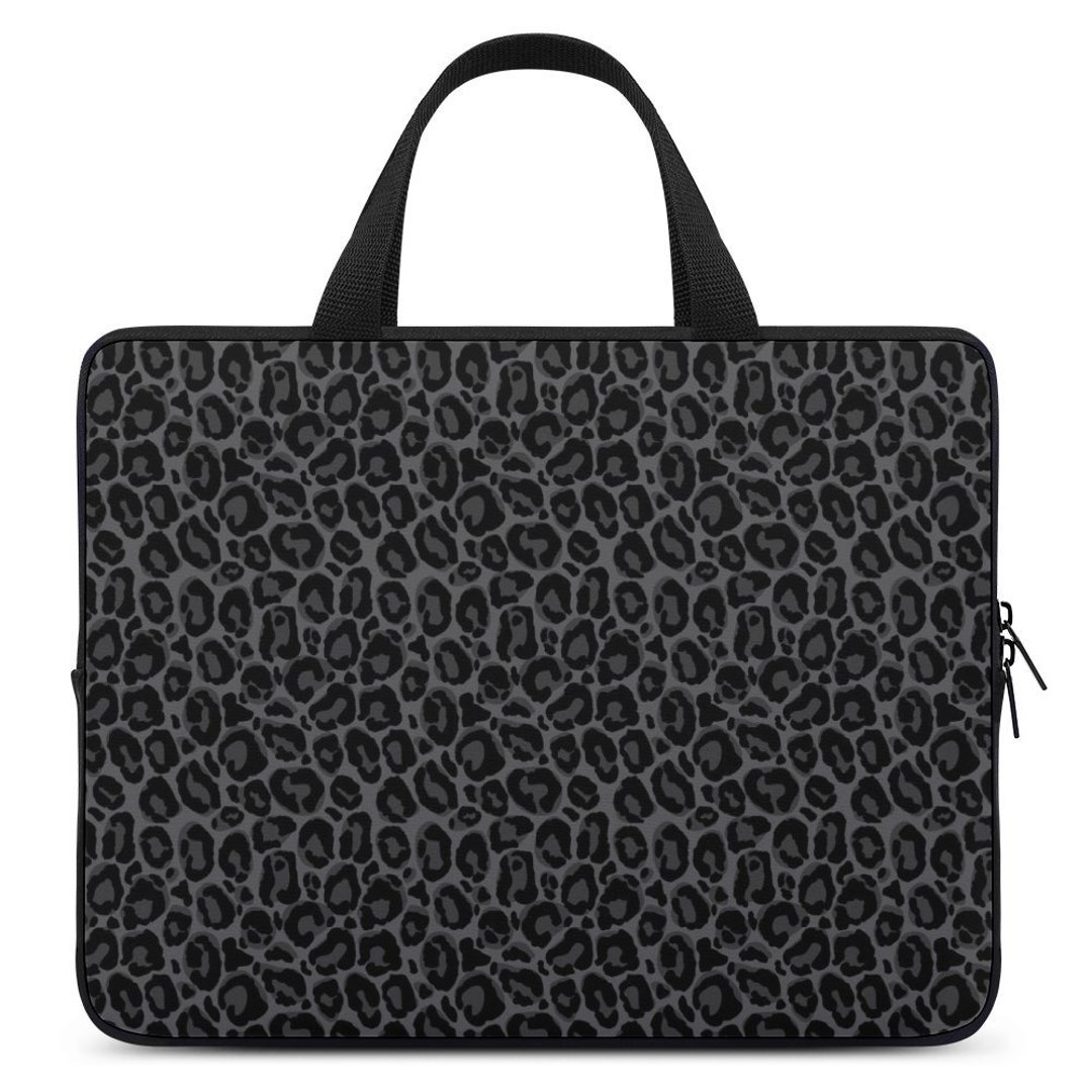 Black Leopard Laptop Sleeve Case, Grey Animal Print Computer MacBook ...