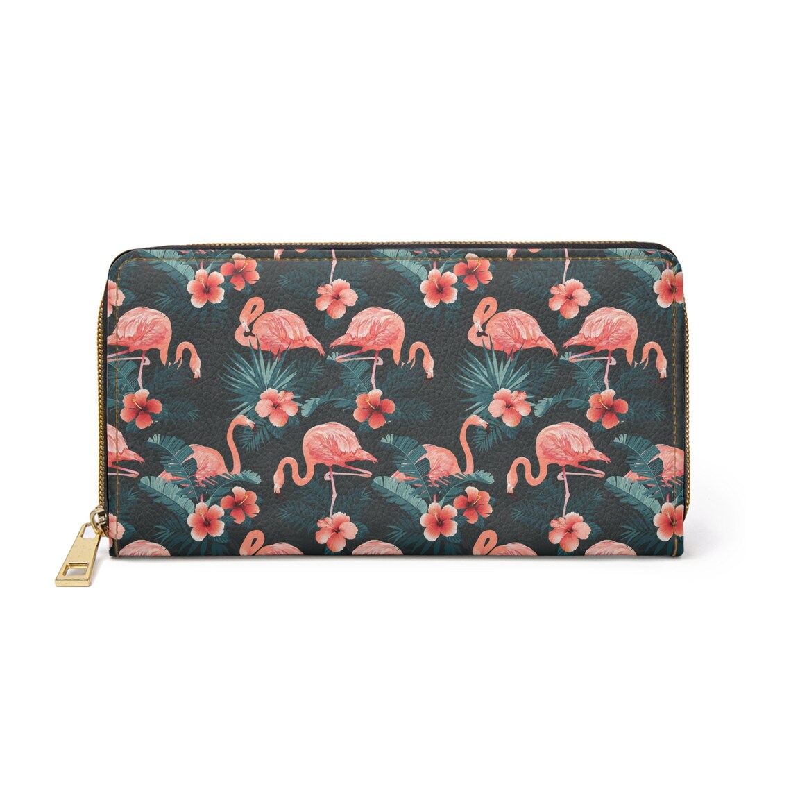 Pink Flamingo Leather Wallet Women, Floral Vegan Zipper Zip Around ...