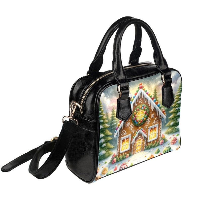 Gingerbread House Purse, Christmas Xmas Pattern Cute Small Shoulder Zip ...