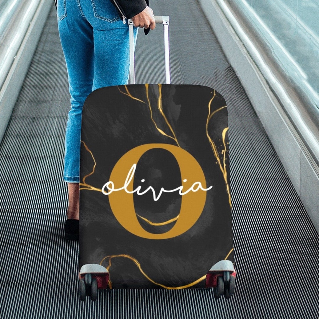 Personalized Luggage Cover, Custom Name Text Monogram Aesthetic Print ...