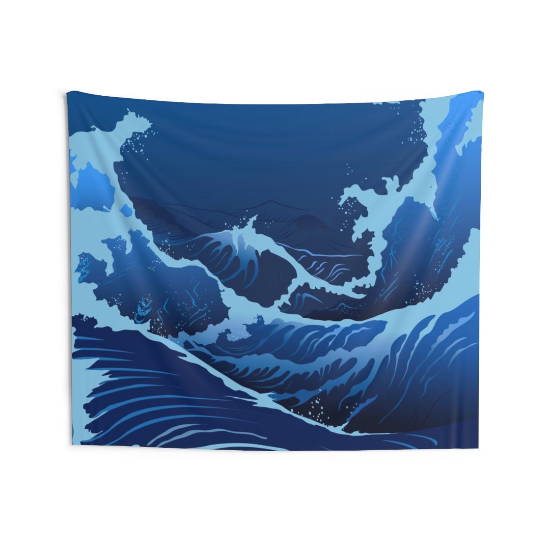 Blue Japanese Wave Tapestry, Nautical Home Decor Stormy Sea Great Waves ...
