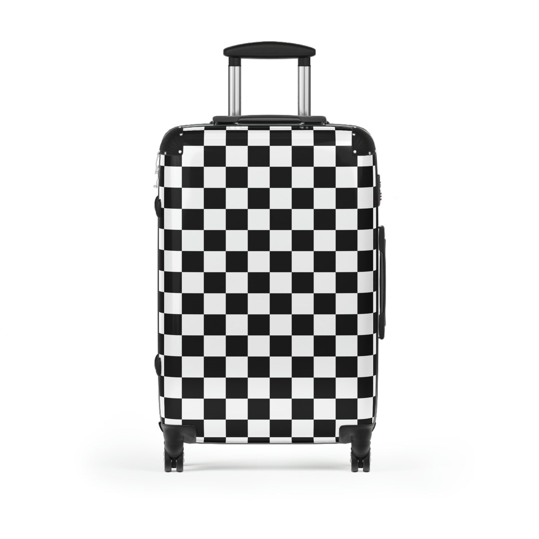 Checkered Suitcase Luggage With Wheels, Cabin Black White Check Carry ...