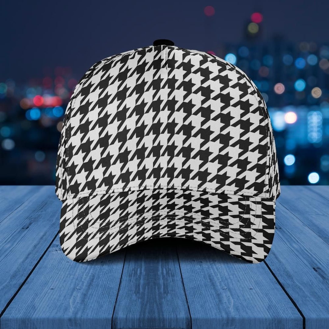 Houndstooth Baseball Hat Cap, Black White Ball Dad Mom Trucker Men Women Aesthetic Designer ...