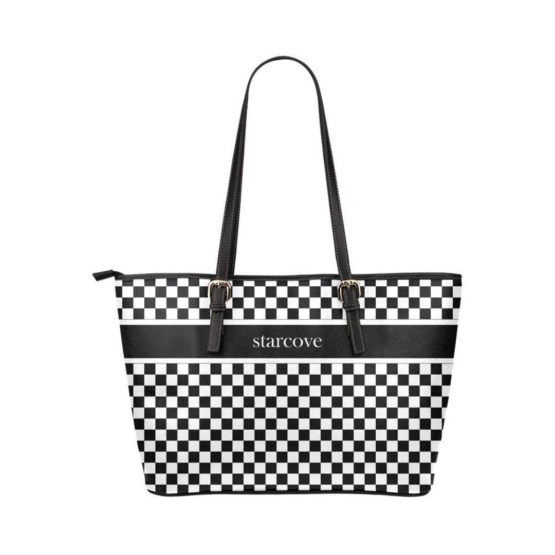 Black and White Checkered Tote Bag Purse, Women Check Racing Flag Print ...