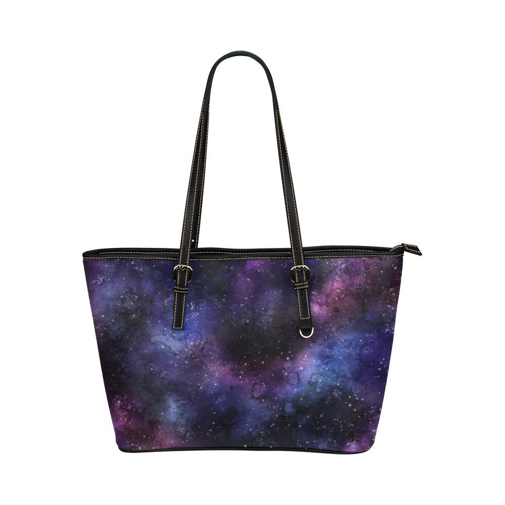 Galaxy Space Tote Bag Purse, Purple Stars Print Handbag Women High ...