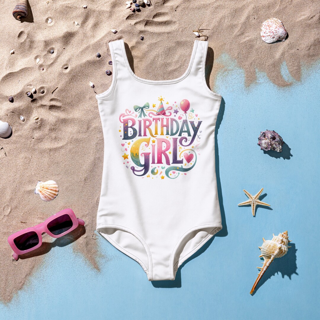 Birthday Girl Kids Girls Swimsuits (2T - 7), Rainbow Watercolor Party ...