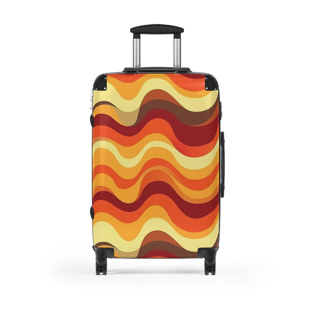 Wavy 70s Stripes Pink Suitcase Luggage, Vintage Retro Brown Orange ...