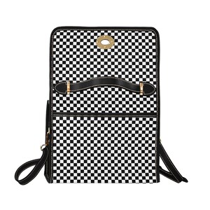 Checkered Satchel Purse Bag, Black White Check Checkerboard Small ...