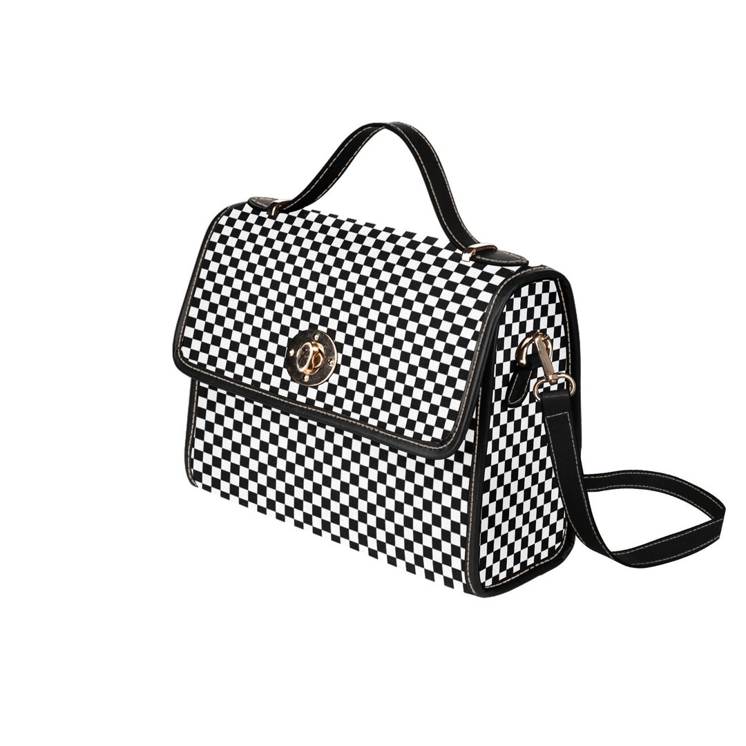 Checkered Satchel Purse Bag, Black White Check Checkerboard Small ...