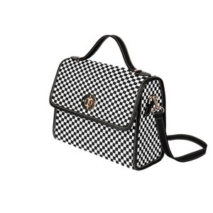 Checkered Satchel Purse Bag, Black White Check Checkerboard Small ...