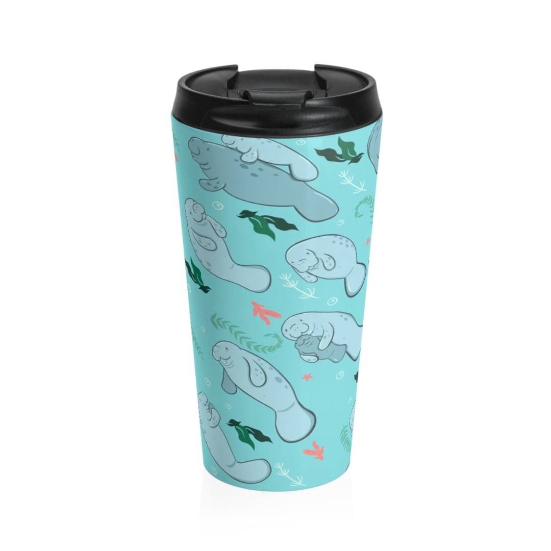 Manatee Stainless Steel Travel Mug, Ocean Sea Algae Eco Friendly Cup ...