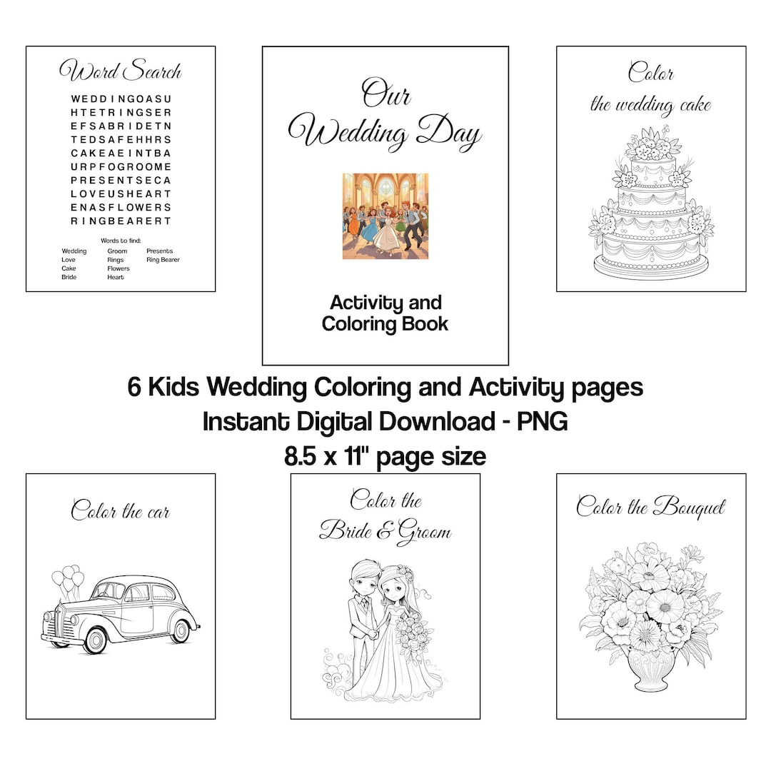 Wedding Kids Activity Book and Coloring Pages, Printable Digital ...