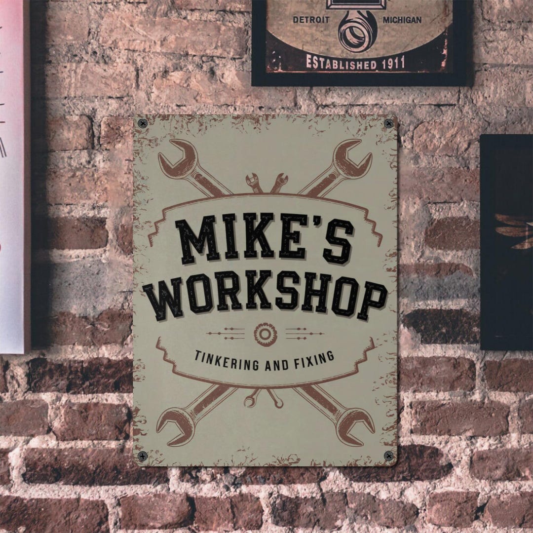 Personalized Workshop Vintage Metal Tin Signs, Custom Name Shed ...