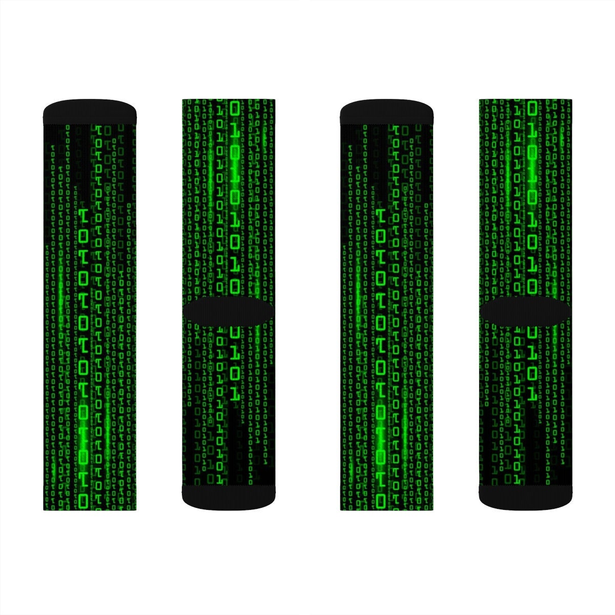 Computer Digital Socks, 3D Printed Sublimation Green Binary Code