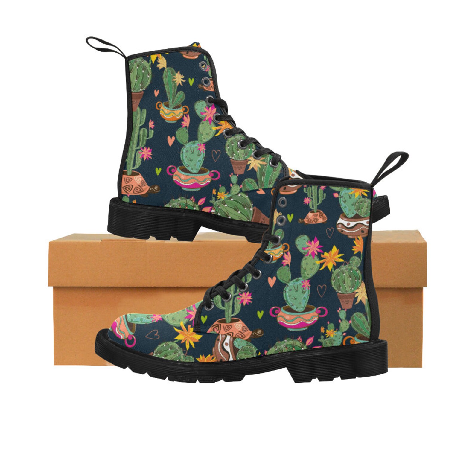 Cactus Women's Boots Succulent Vegan Canvas Lace up - Etsy