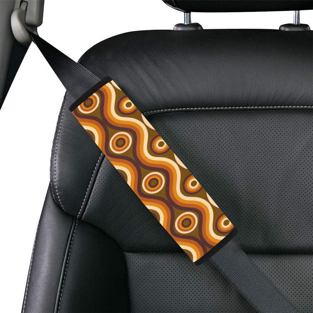 Retro Brown Car Seat Belt Cover Pads, Vintage 70s Orange Cute Men Women ...
