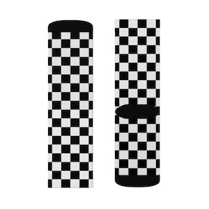Black White Checkered Socks, 3D Printed Sublimation Check Pattern ...