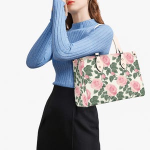 Pink Rose Flower Shoulder Purse, Floral Cute Crossbody Vegan Leather ...