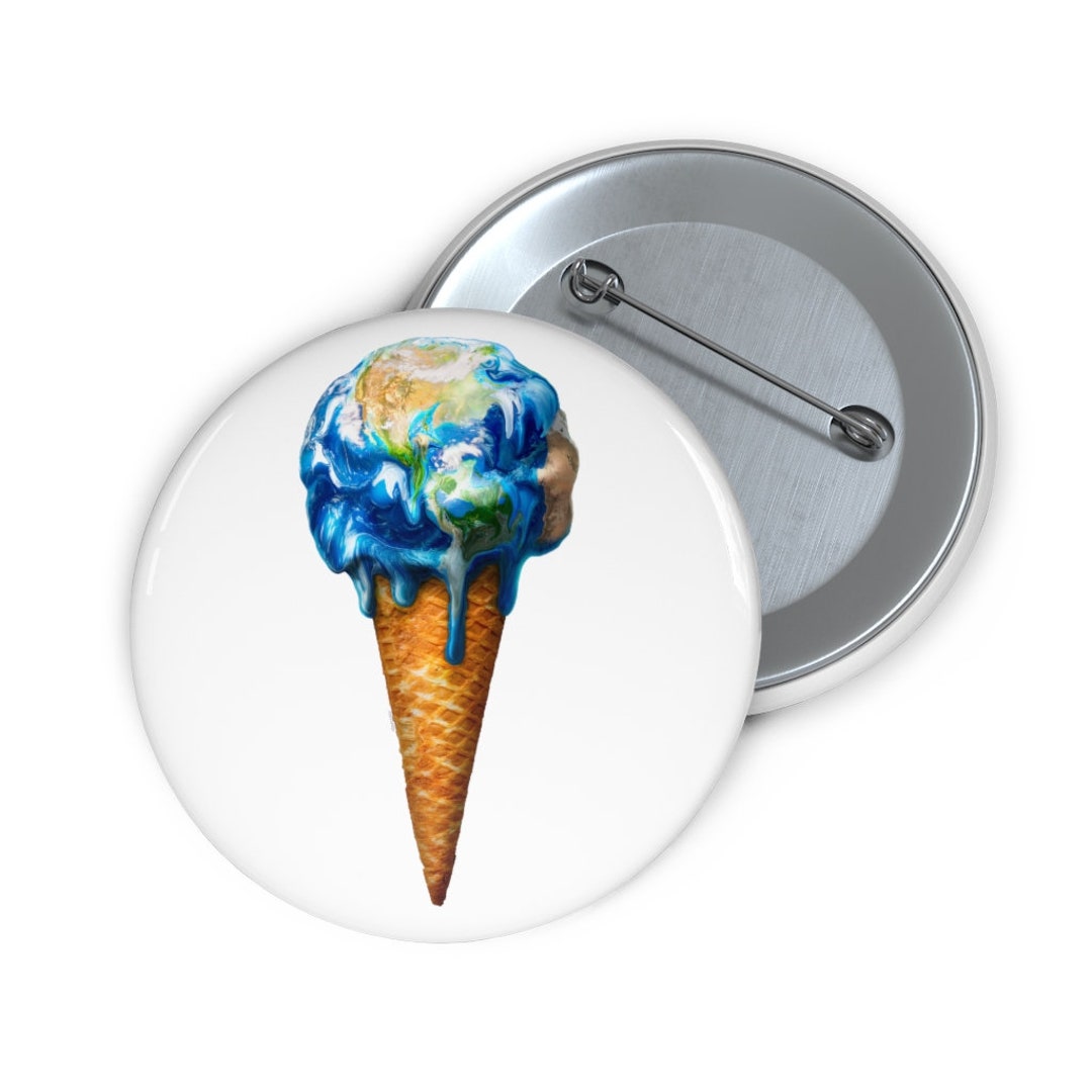 Melting Ice Cream Earth Pins Button Badge Cone Climate Change - Etsy
