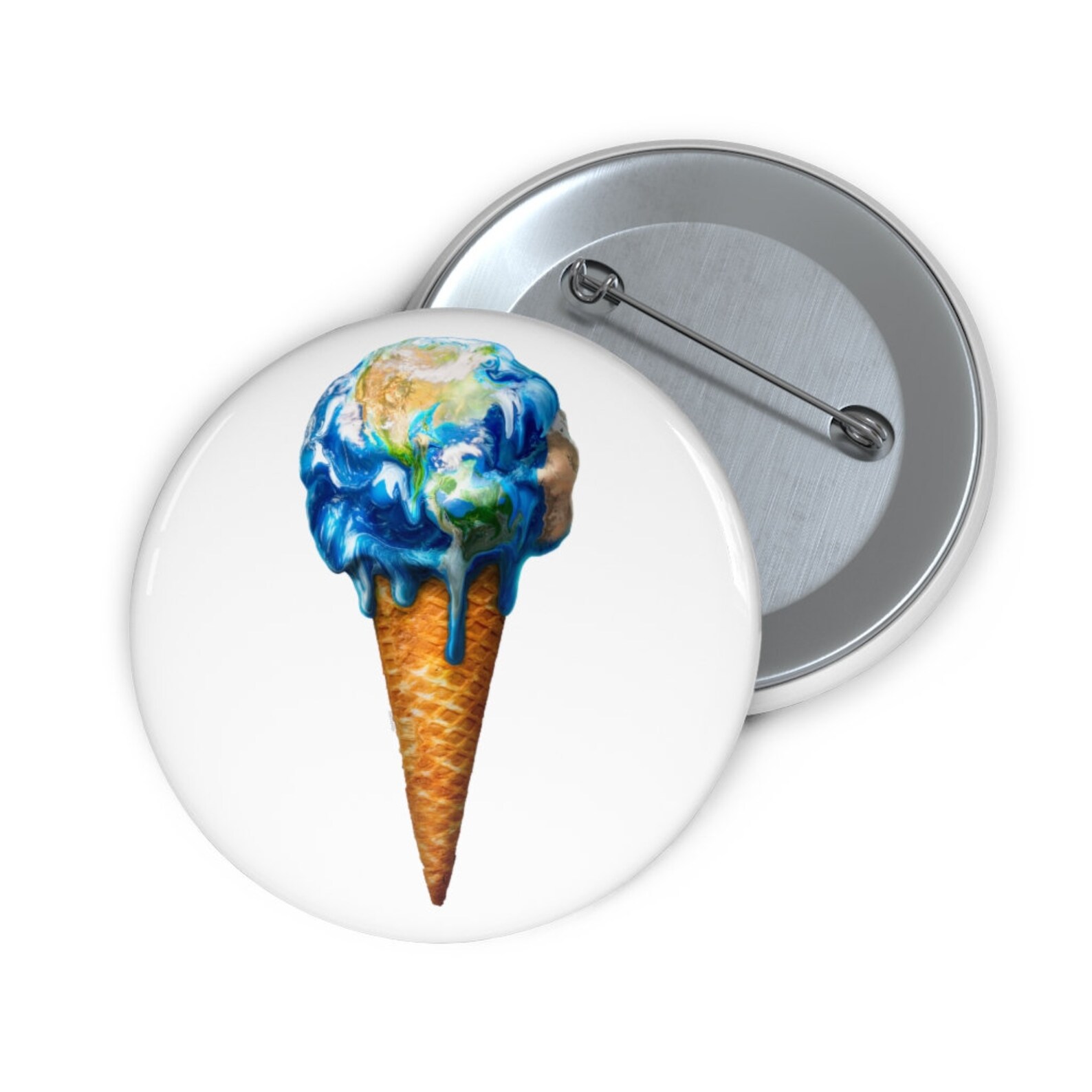 Melting Ice Cream Earth Pins Button Badge Cone Climate Change - Etsy
